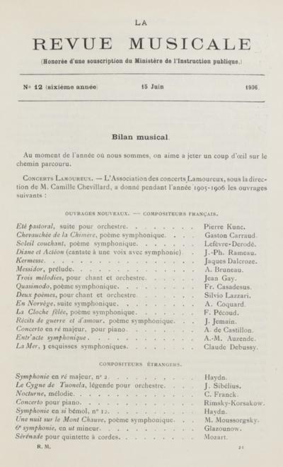 Bilan musical | Revue La revue d'histoire et de critique musicales #106