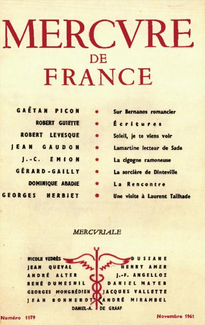 Gaëtan Picon | Revue Le Mercure de France #1179